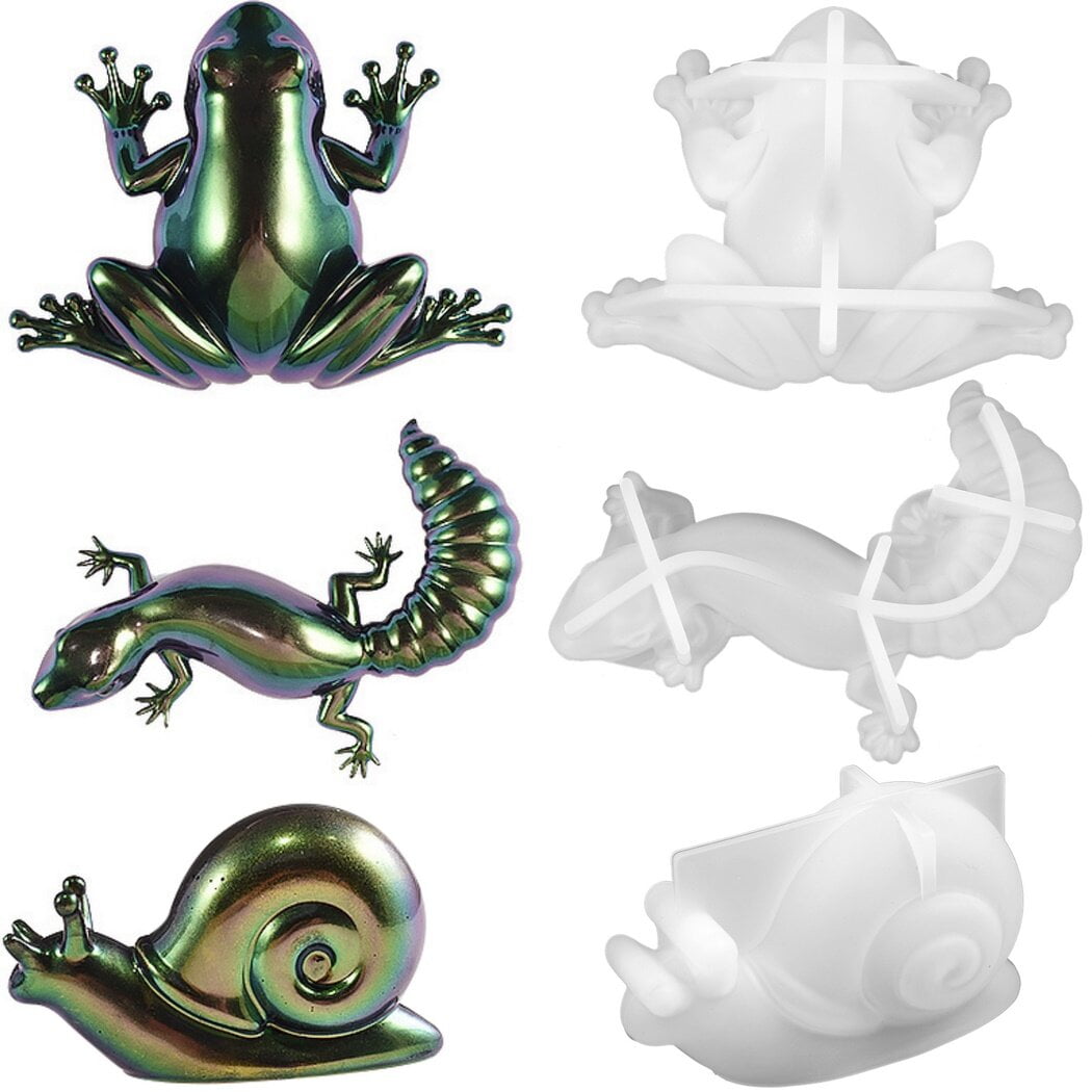 3 PCS Animal Silicone Molds, 3D Lifelike Resin Molds with Snail, Frog ...