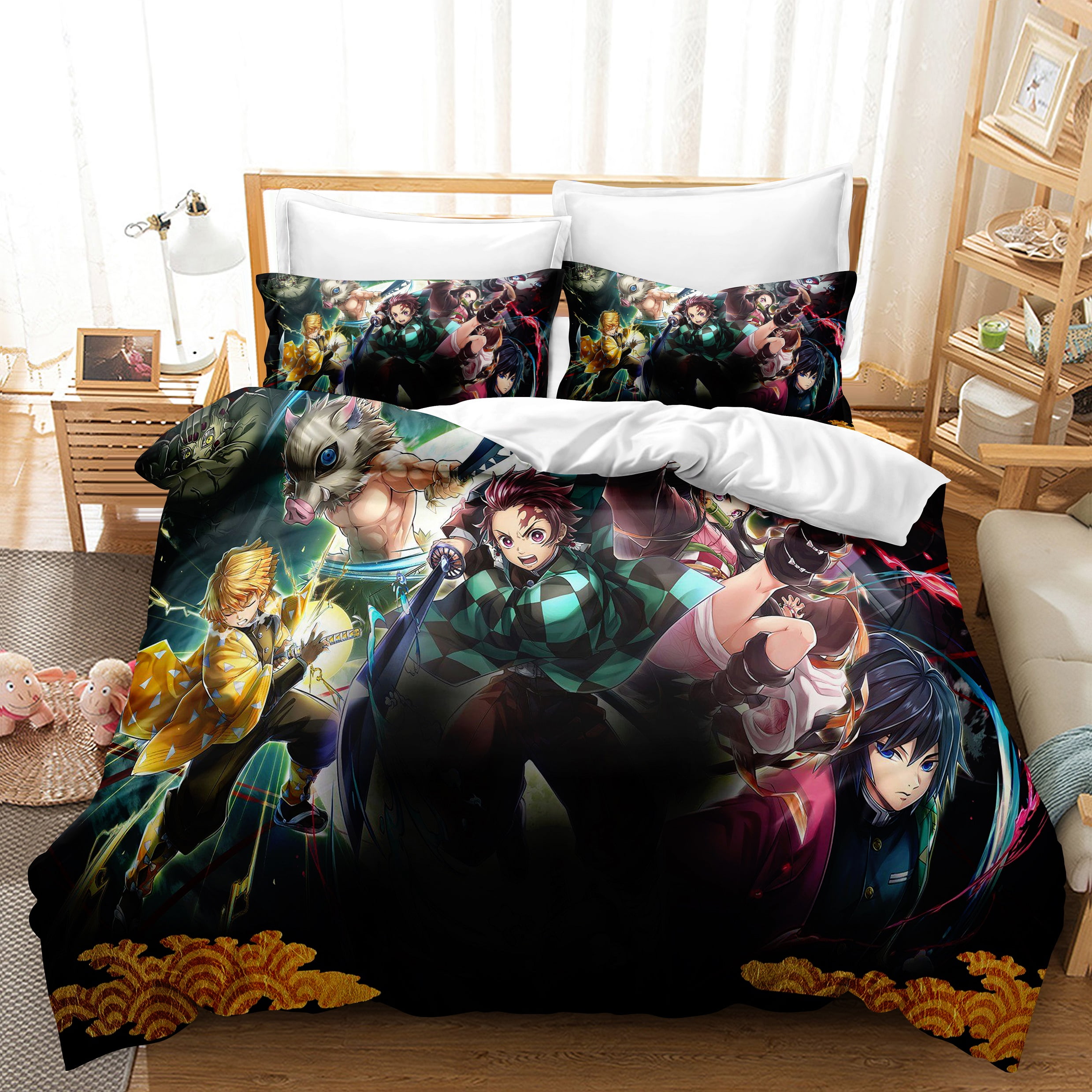 3 PCS Anime Demon Slayer Bedding Duvet Cover Sets Queen Size Comfy ...