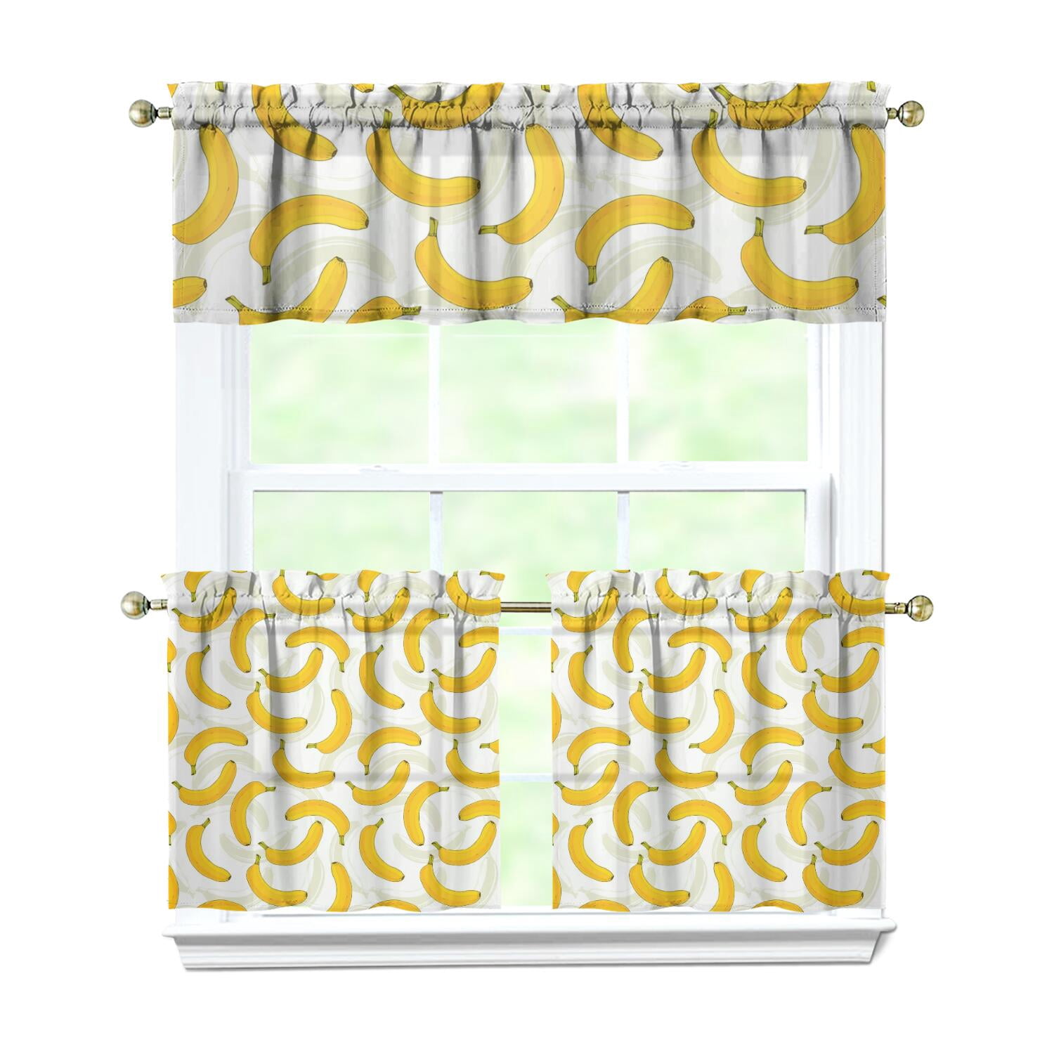 3 PCS Banana Print Kitchen Curtains Set - Tropical Fruit Pattern Semi ...