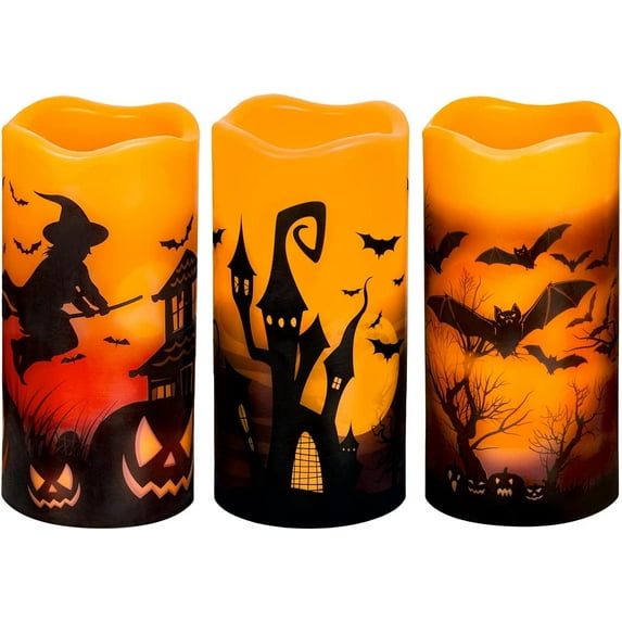 3 PCS Battery Operated Flameless Flickering Candles with 6 Hour Timer, Real Wax Electric LED ...