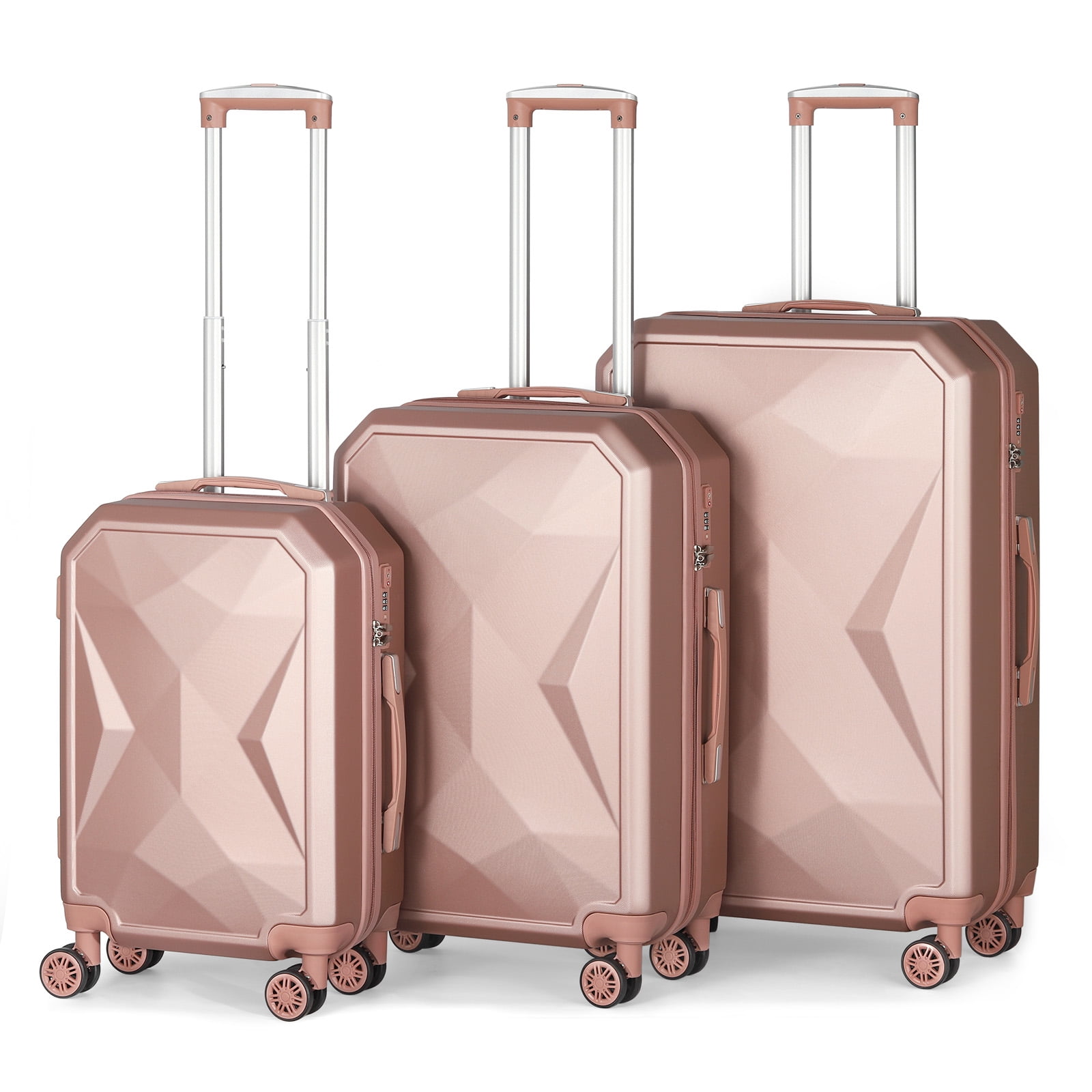 3 PCS Beige Luggage Set 20/24/28 in Hardside Spinner Wheels TSA Lock ...