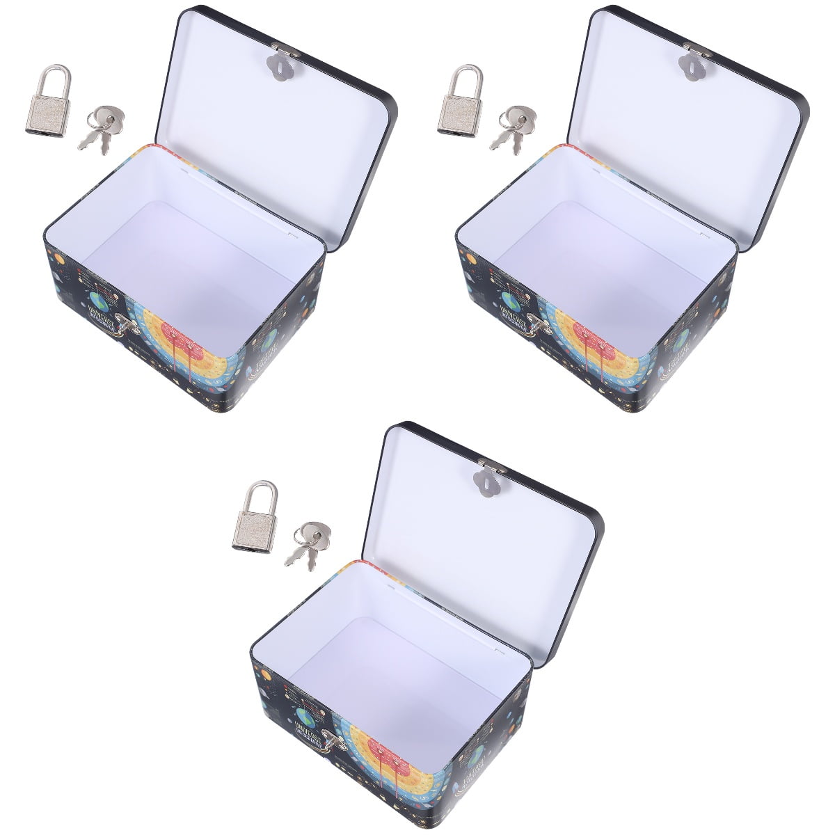 3 PCS Bins Basket Storage Tin Box with Lock Lockable - Walmart.com