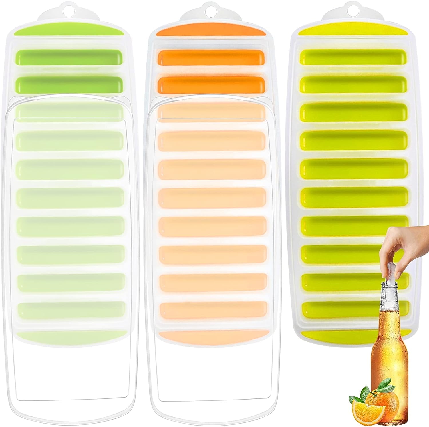 3 PCS Bottle Ice Cube Trays, Long Ice Cube Tray with Lid, Water Bottle ...