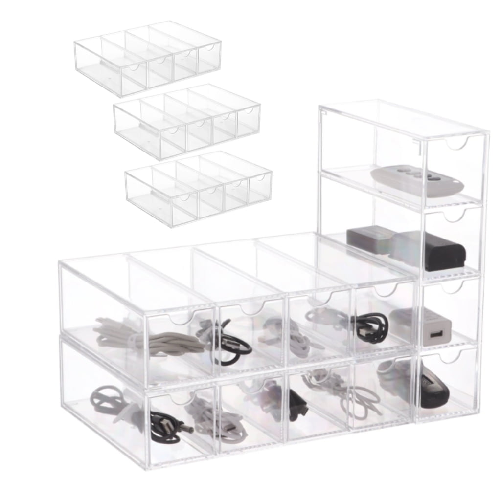 3 PCS Clear Power Cord Organizers, 4-Compartment Cable Boxes, USB Data ...