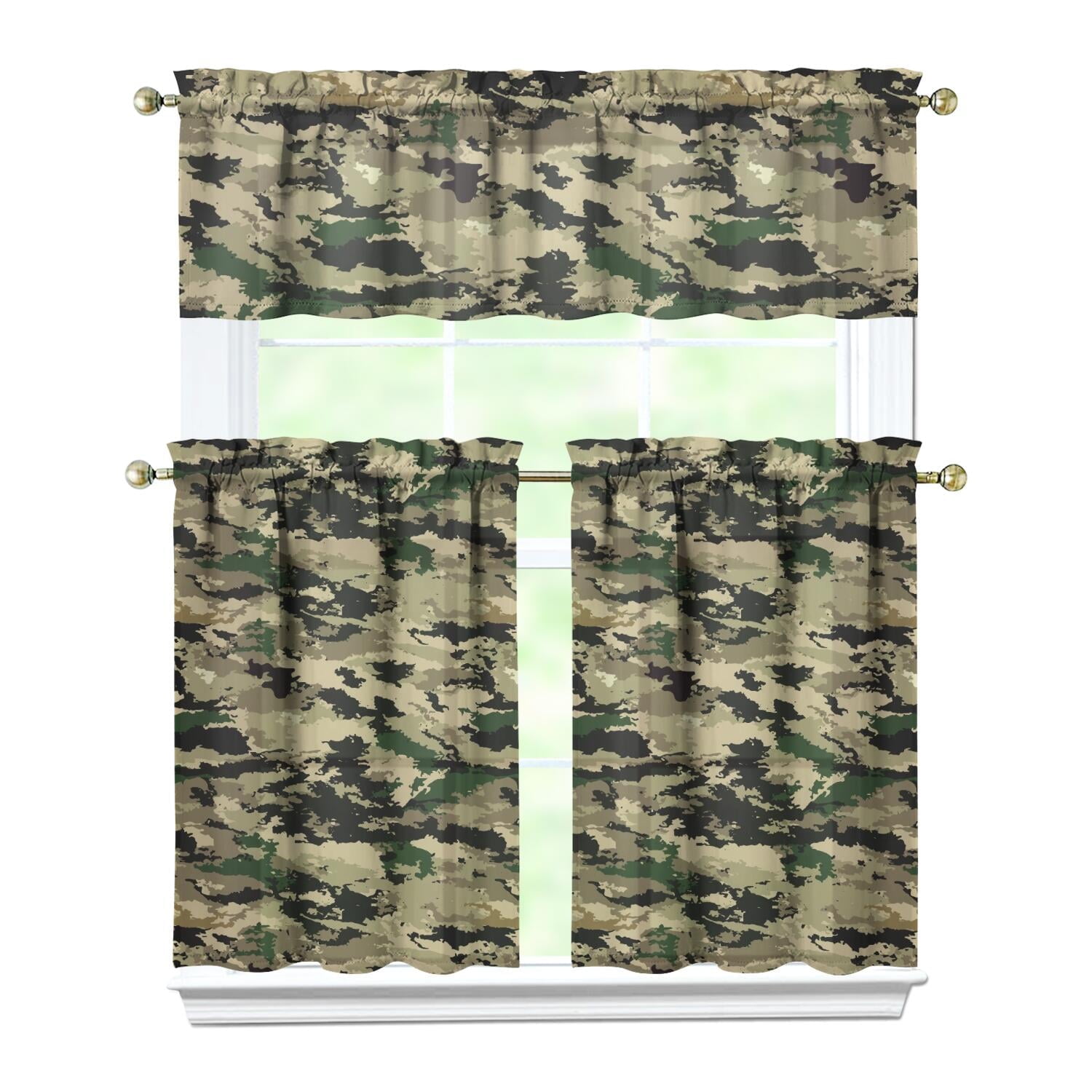 3 PCS Camo Kitchen Curtains Set - Military Camouflage Tactical Army ...