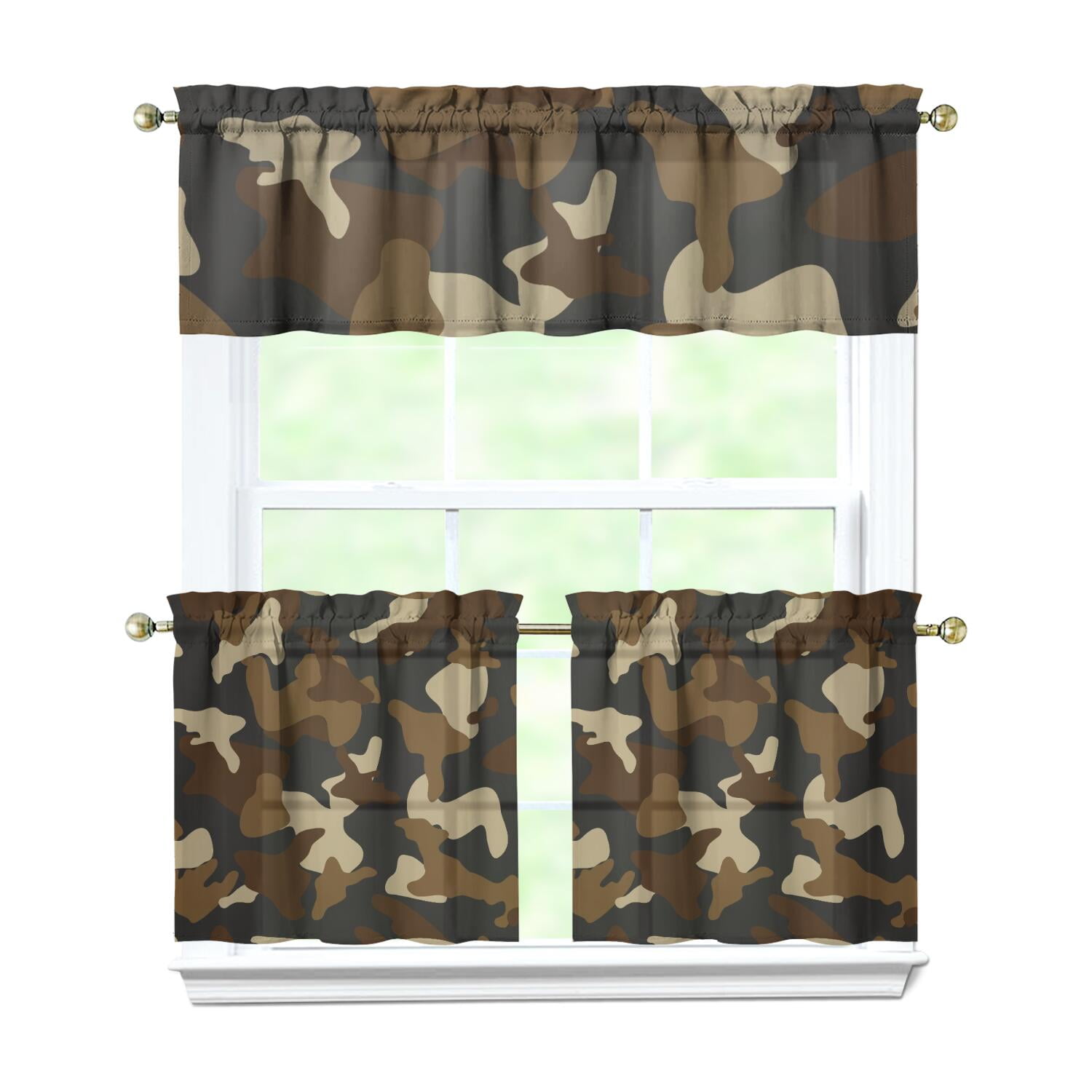 3 PCS Camo Kitchen Curtains Set - Tactical Army Camouflage Tier ...