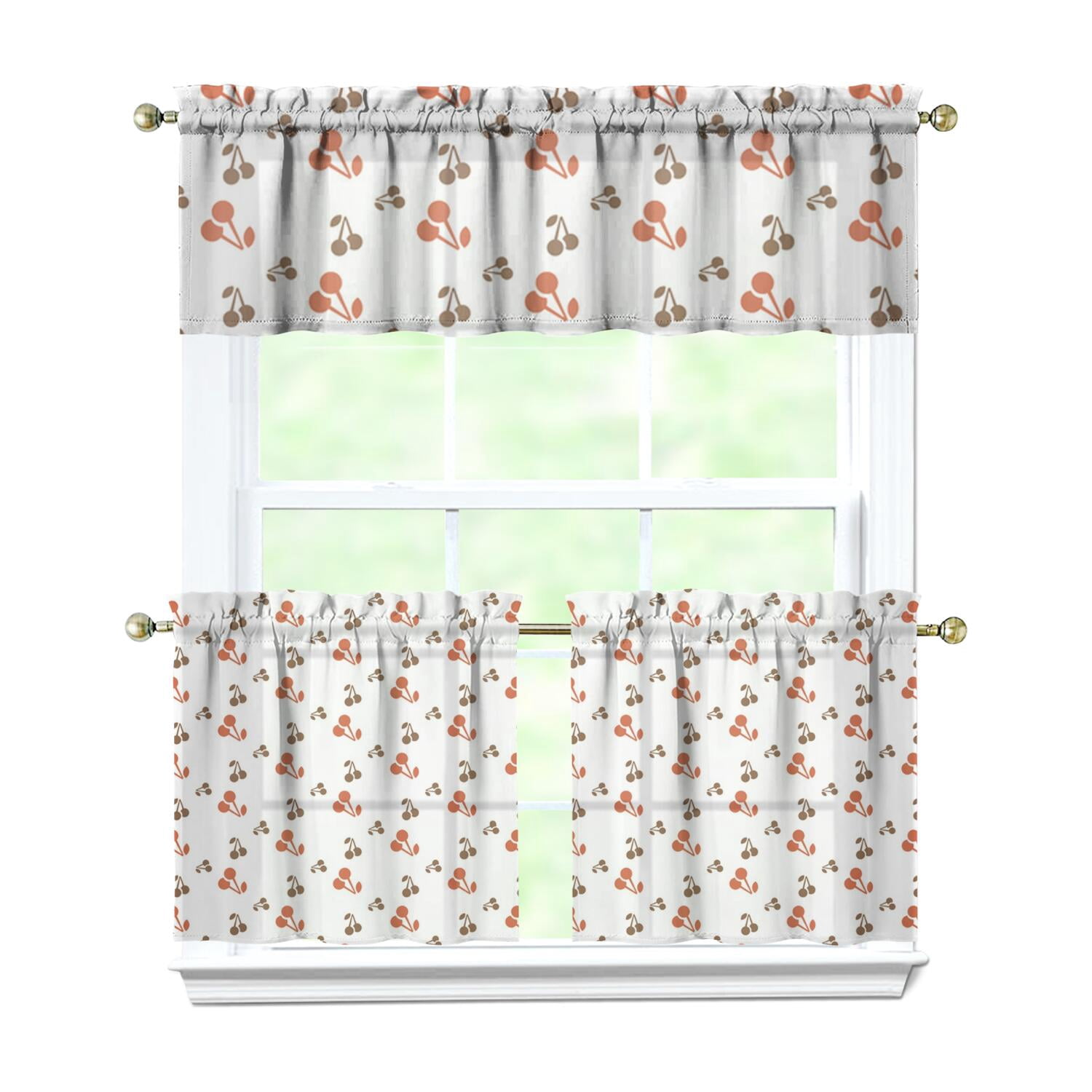 3 PCS Cherry Print Kitchen Curtains Set - Cute Fruit Pattern Tier ...