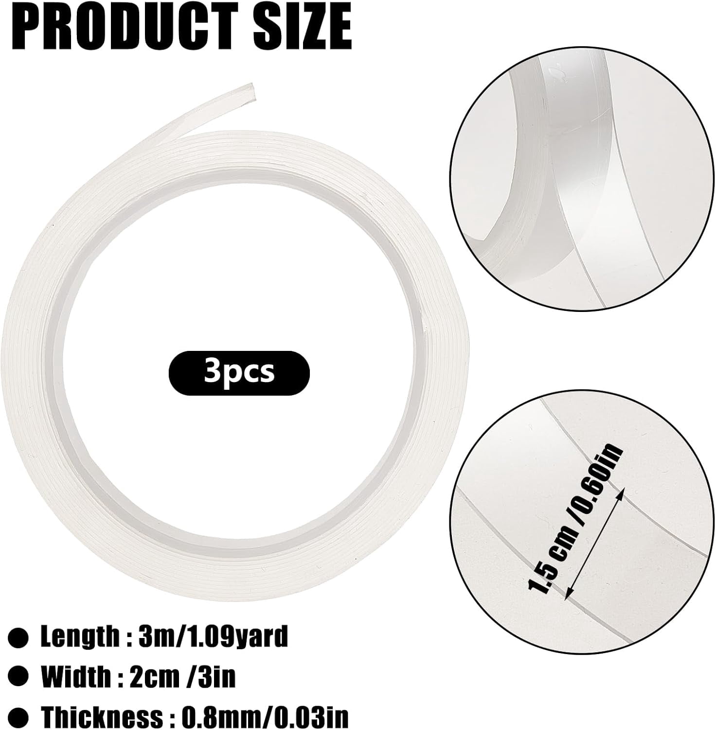 3 PCS Clear Curtain Glide Tape, 0.78 Inch X 9.84 Ft Curtain Slide ...