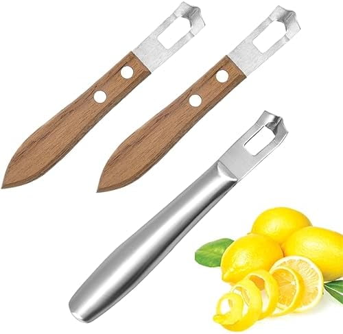 3 PCS Cocktail Channel Carving Knife - Walnut Wood Handle & V-Shaped ...