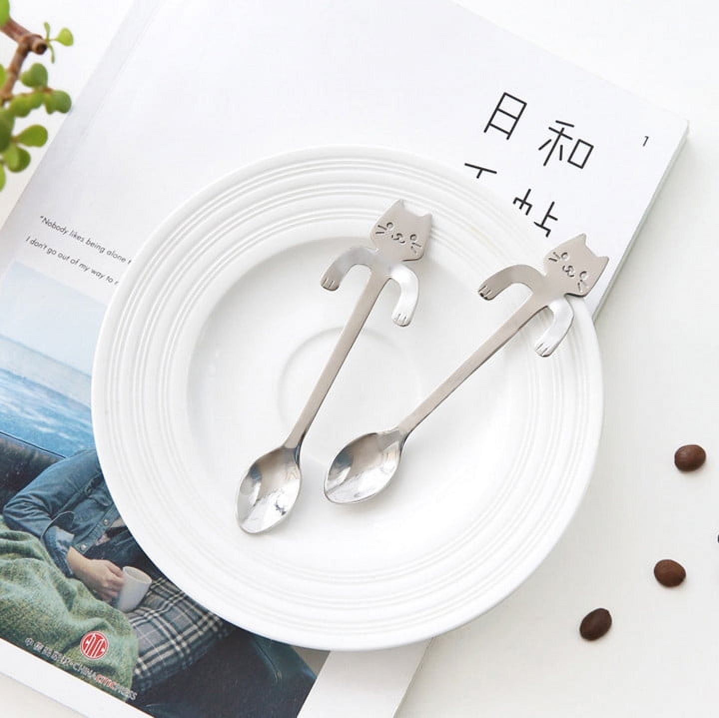 3 PCS Coffee Spoon Mini Cat Shape Spoon,Cute Cat Spoon Long Handle ...