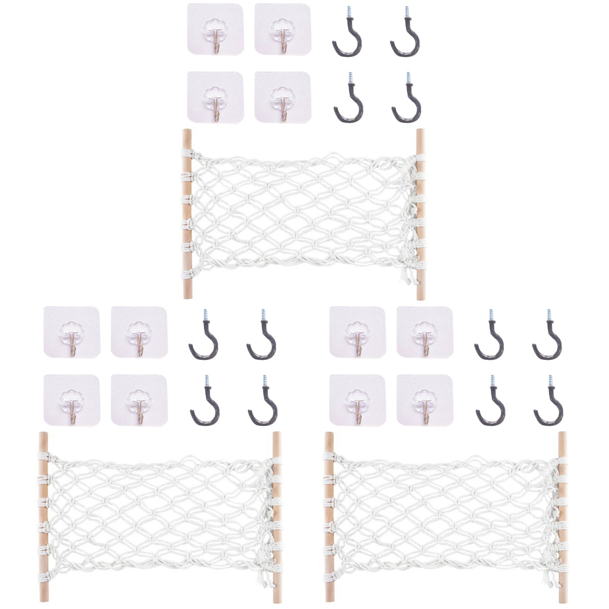 3 PCS Cotton Rope Fruit Hanging Basket Rustic Coat Rack Boho Hammock ...