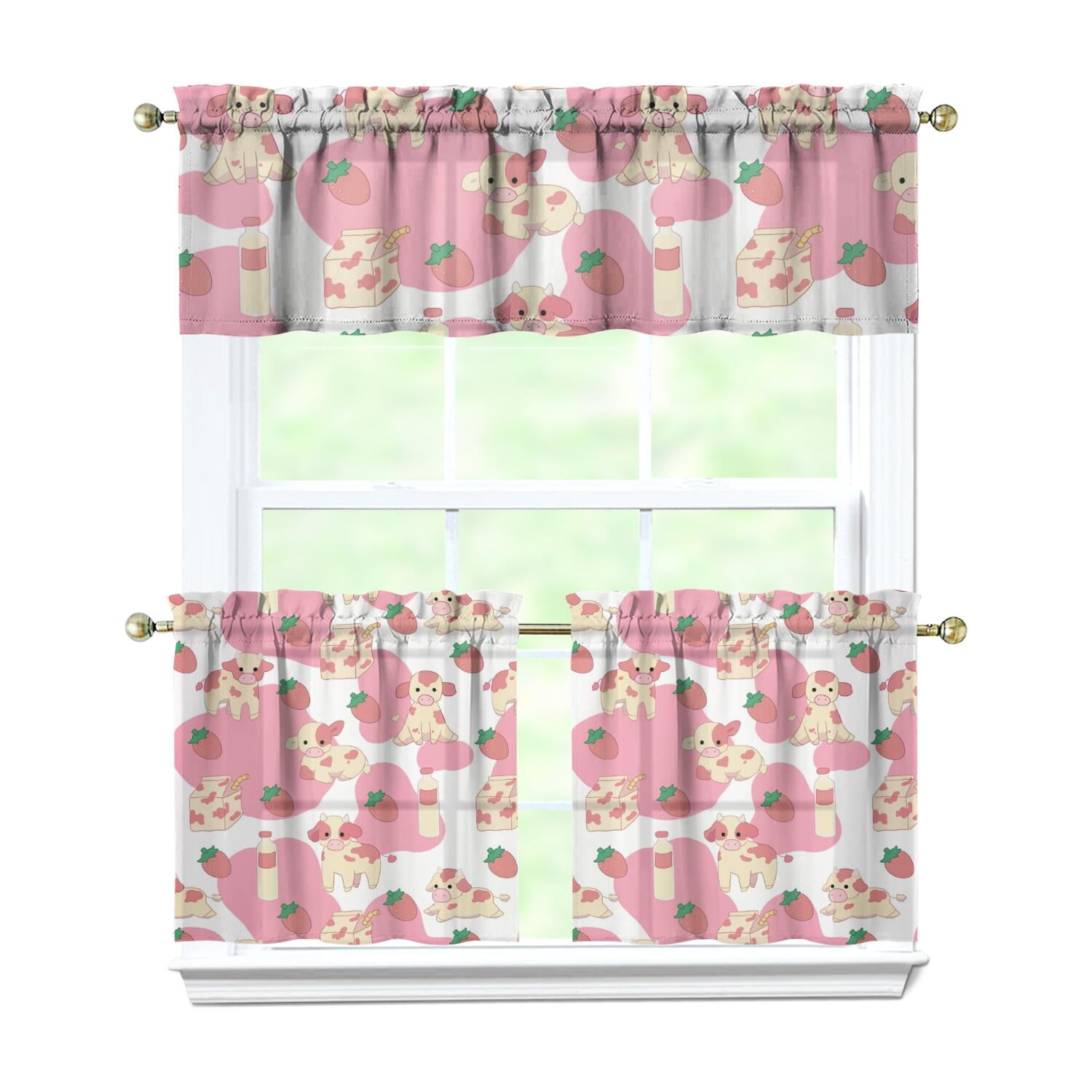 3 PCS Cow Print Kitchen Curtains Set with Valance - Farmhouse Tier ...