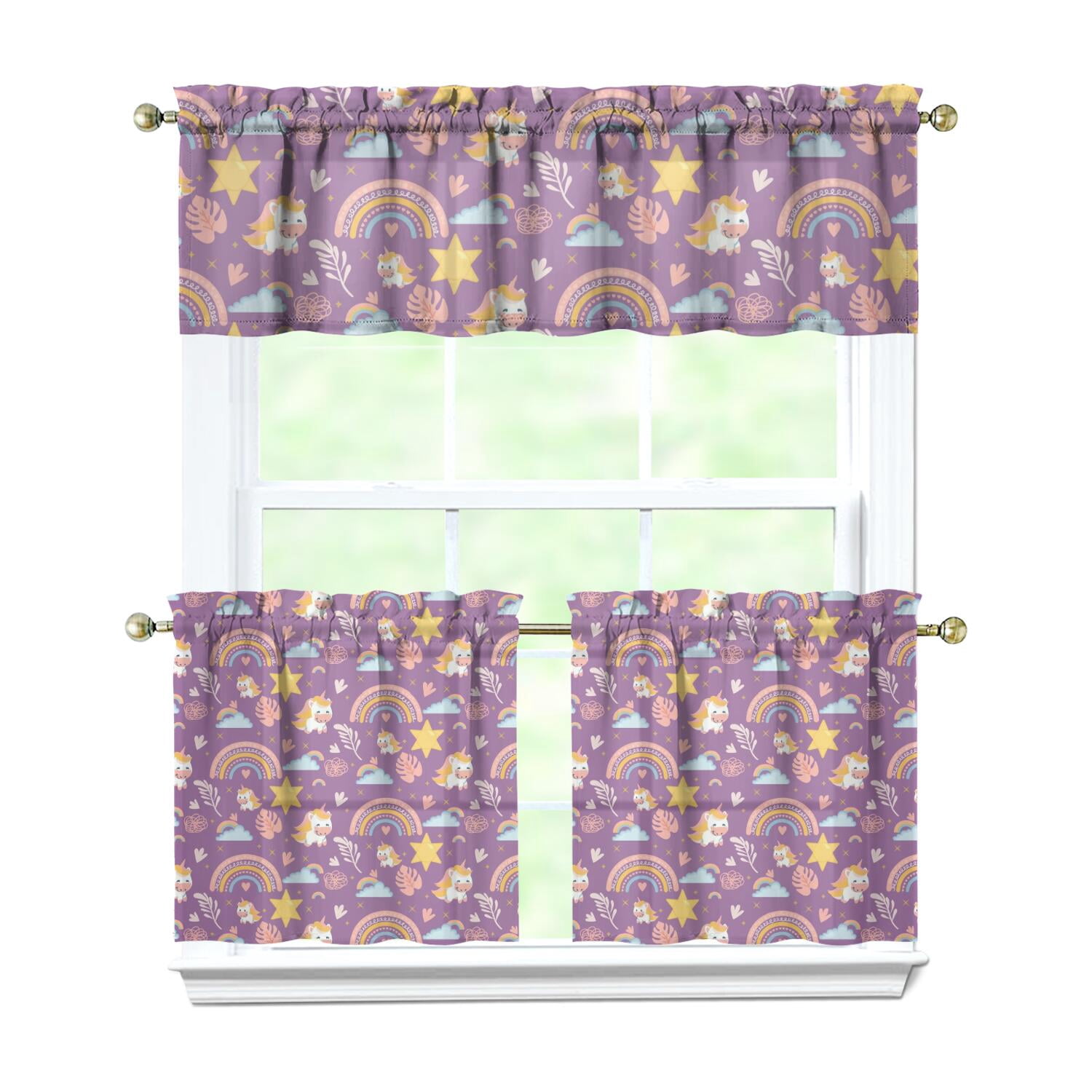 3 PCS Cute Cartoon Kitchen Curtains Set - Fun Kawaii Rainbow Animals ...