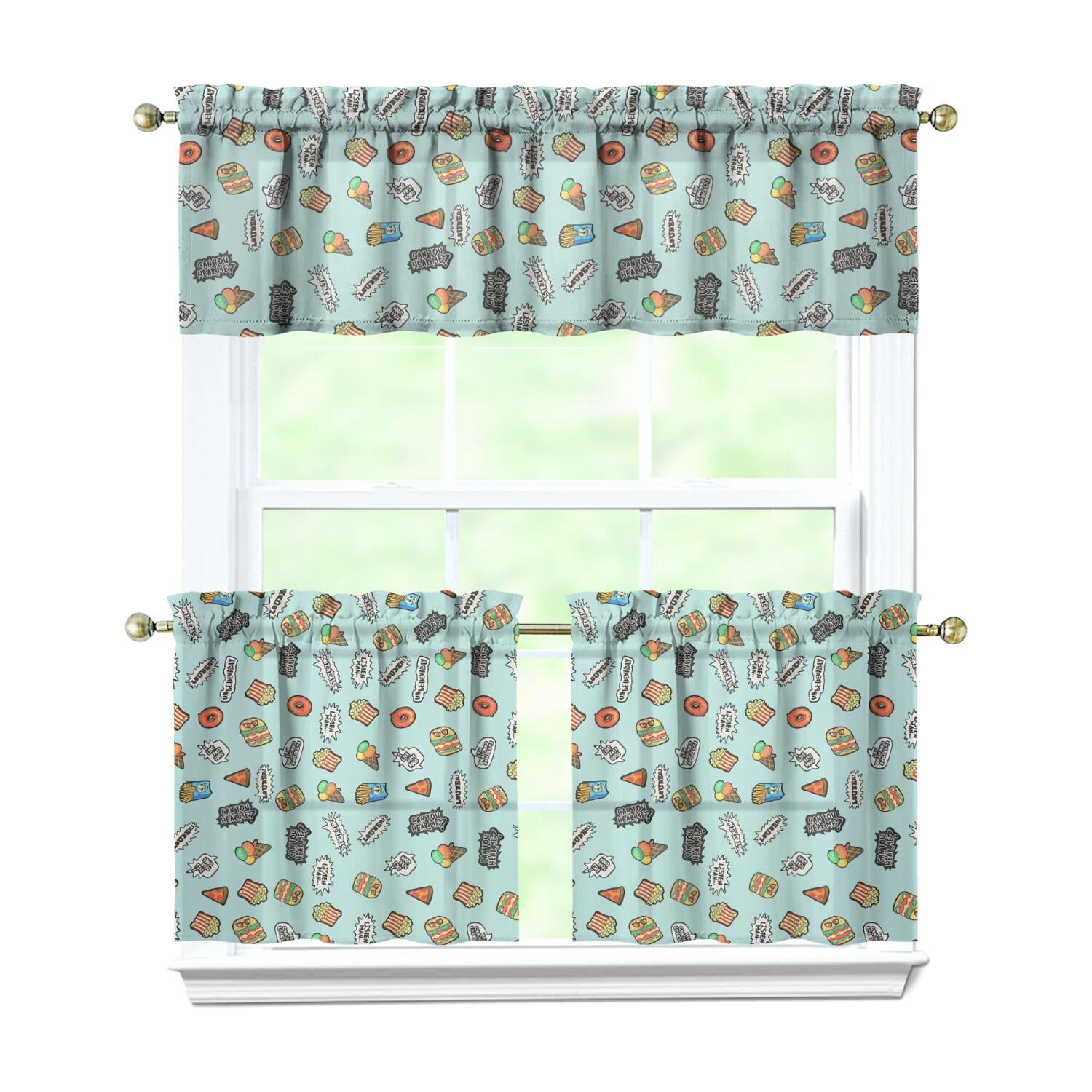 3 PCS Cute Cartoon Kitchen Curtains Set - Fun Kawaii Rainbow Animals ...