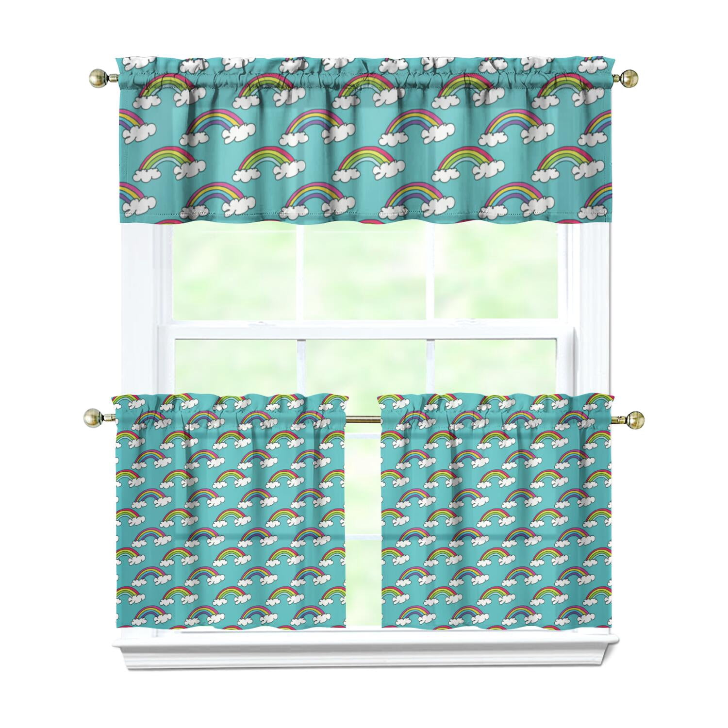 3 PCS Cute Cartoon Kitchen Curtains Set - Fun Kawaii Rainbow Animals ...