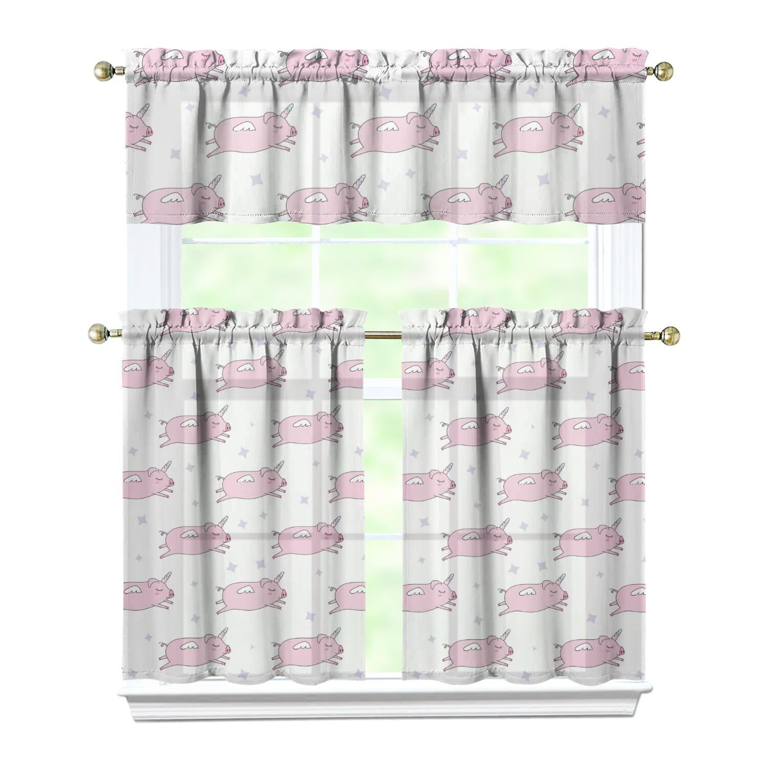 3 PCS Cute Pig Print Kitchen Curtains Set - Farm Animal Cartoon ...