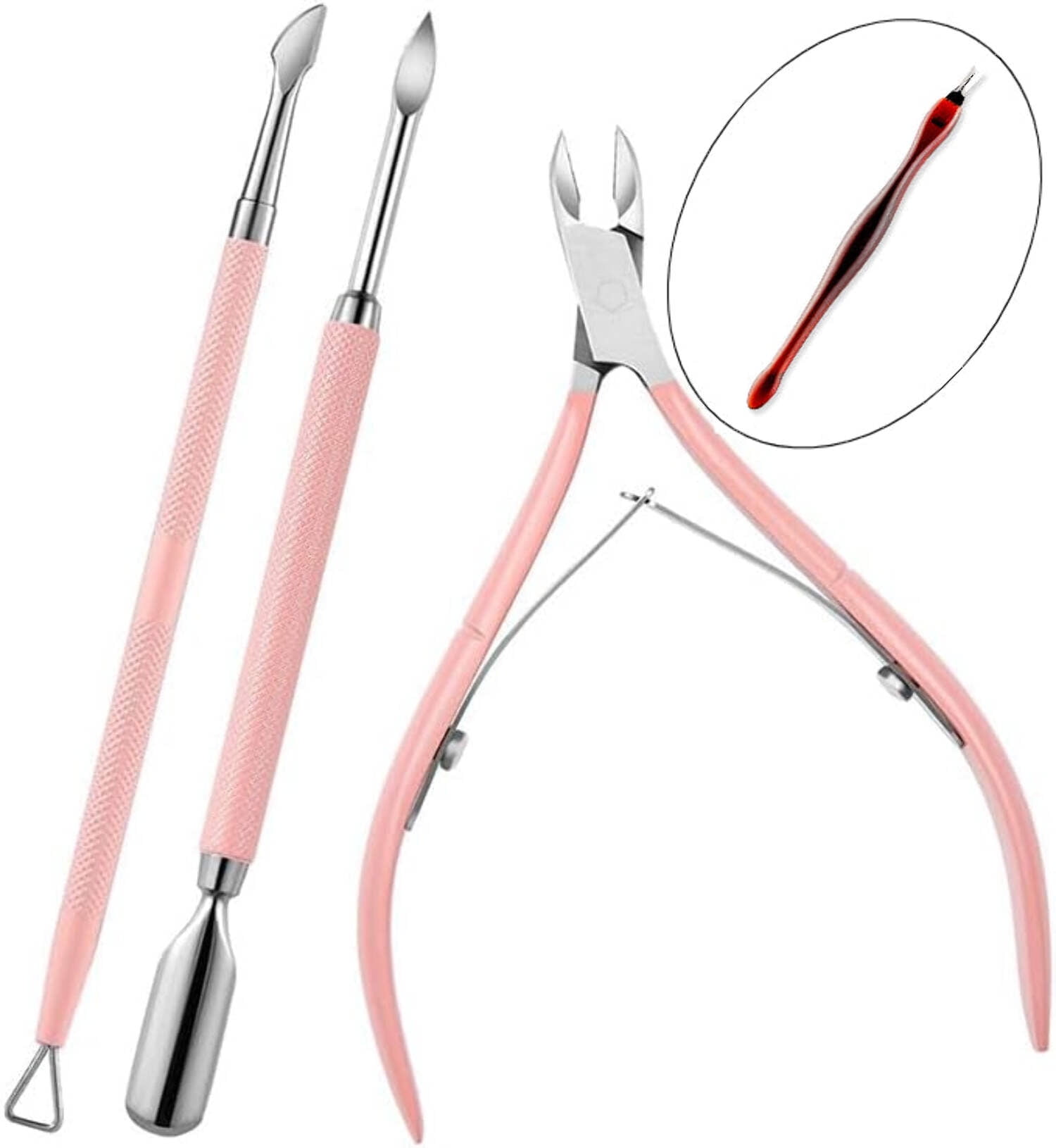 3 PCS Cuticle Trimmer with Cuticle Pusher, 3 PCS Pink Nail Cuticle ...