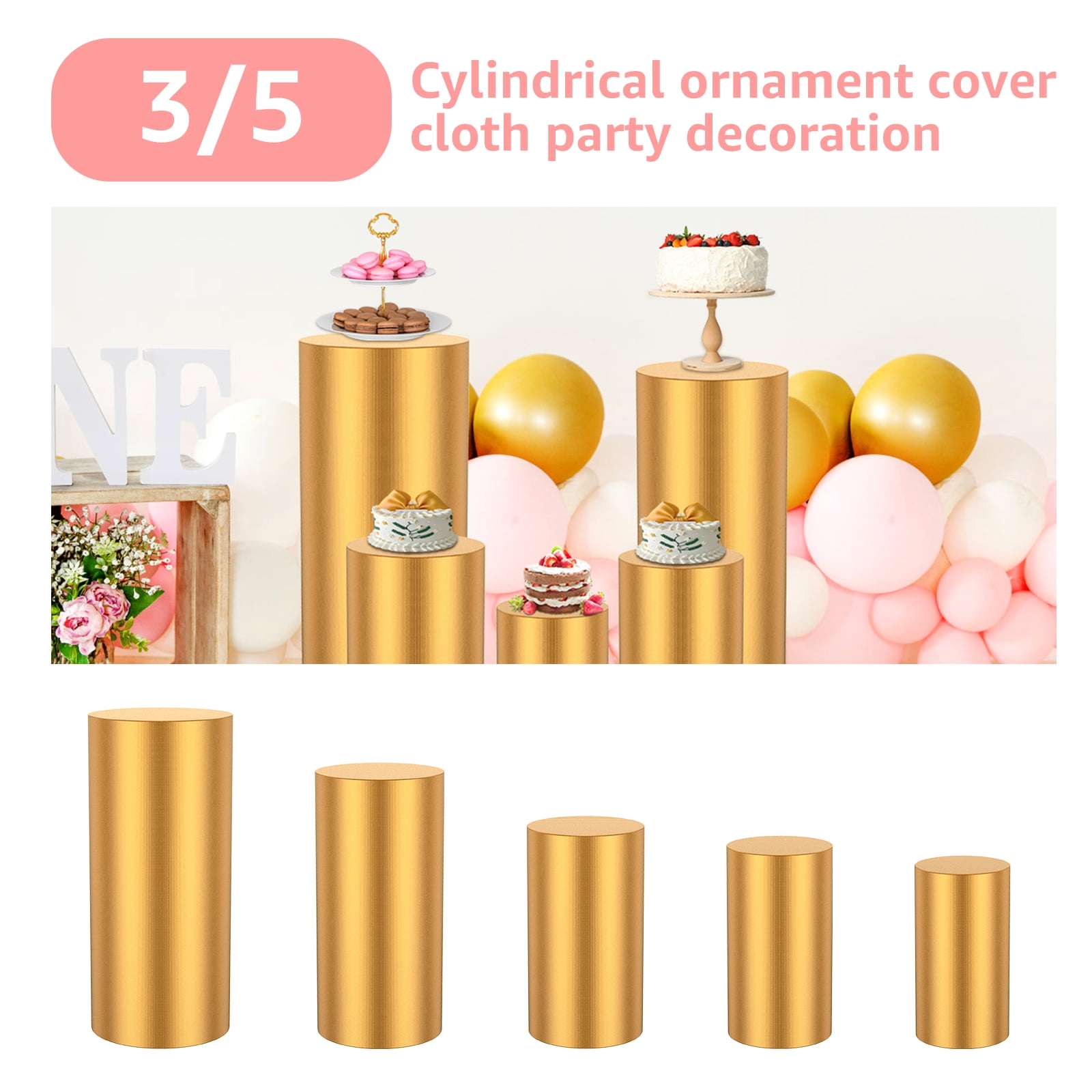 3 PCS Cylinder Pedestal Stand Covers for Party 3Pcs Spandex Gold ...