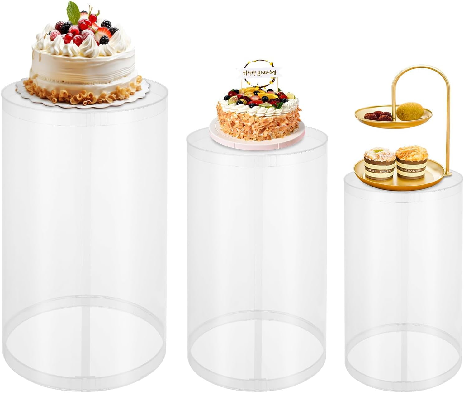 3 PCS Cylinder Pedestal Stands, Wedding Round Cylinder Stands for Party ...