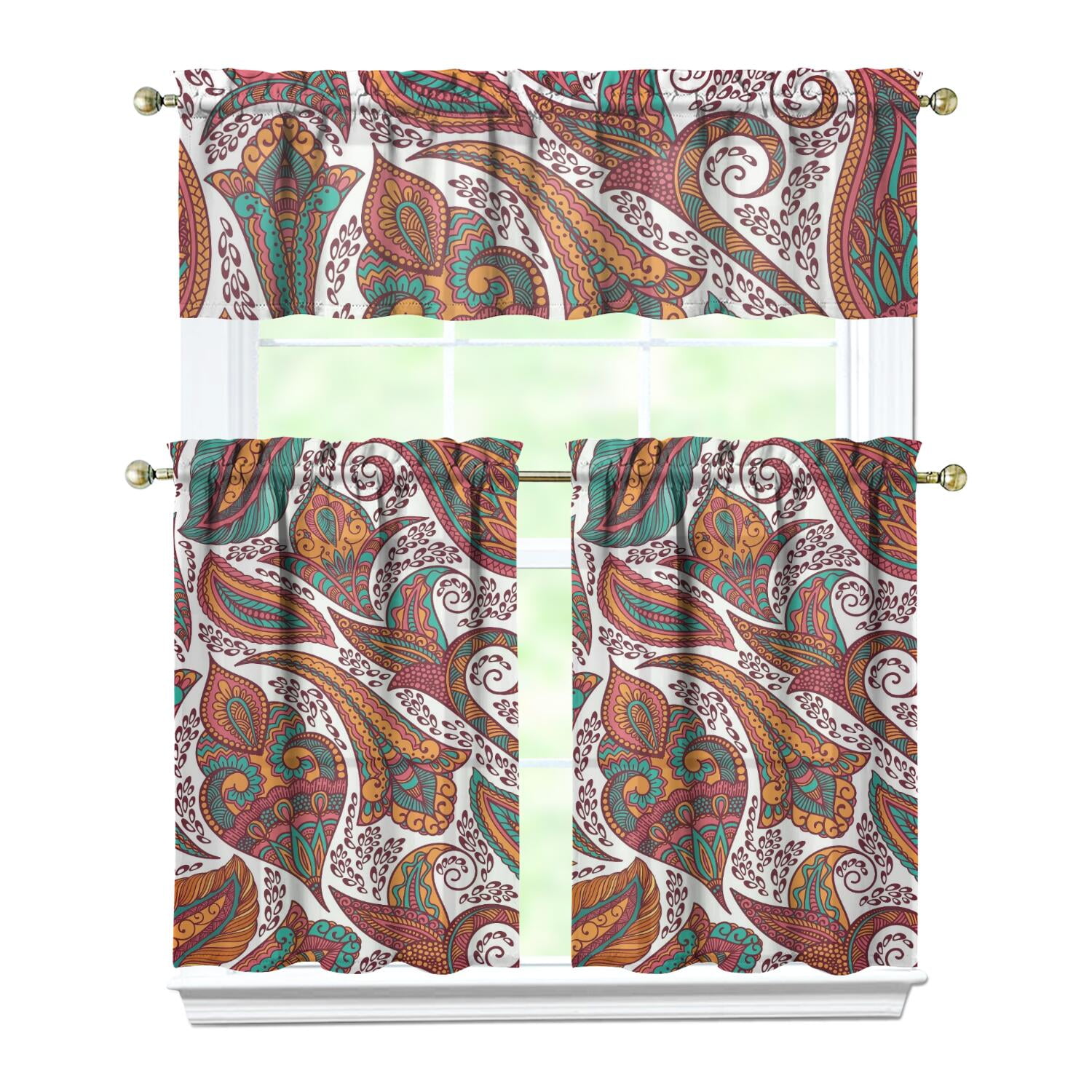 3 PCS Decorative Paisley Print Kitchen Curtains - Vintage Elegant ...