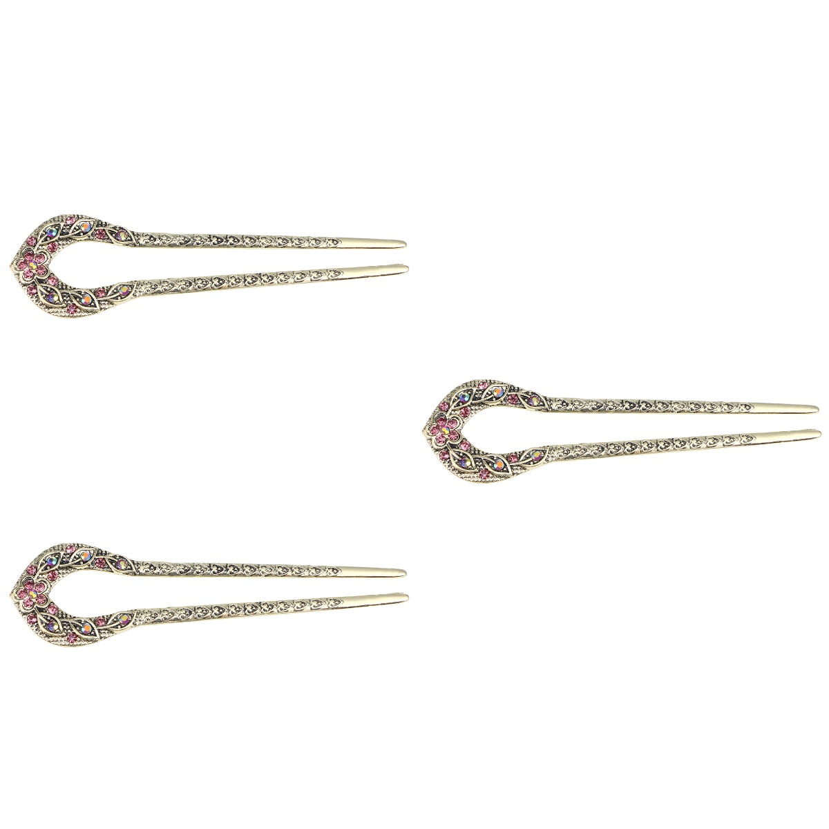 3 PCS Double Prong Hairpin Wedding Clips Elegant Rhinestone Bobby Pins ...