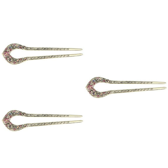 3 PCS Double Prong Hairpin Wedding Clips Elegant Rhinestone Bobby Pins ...
