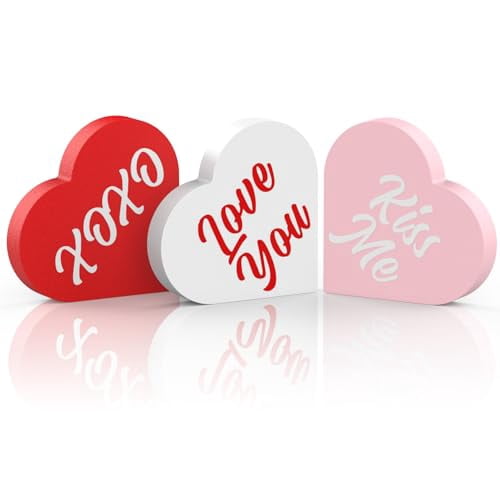 3 PCS Double Sided Wooden Conversation Hearts Decor Set, Romantic ...