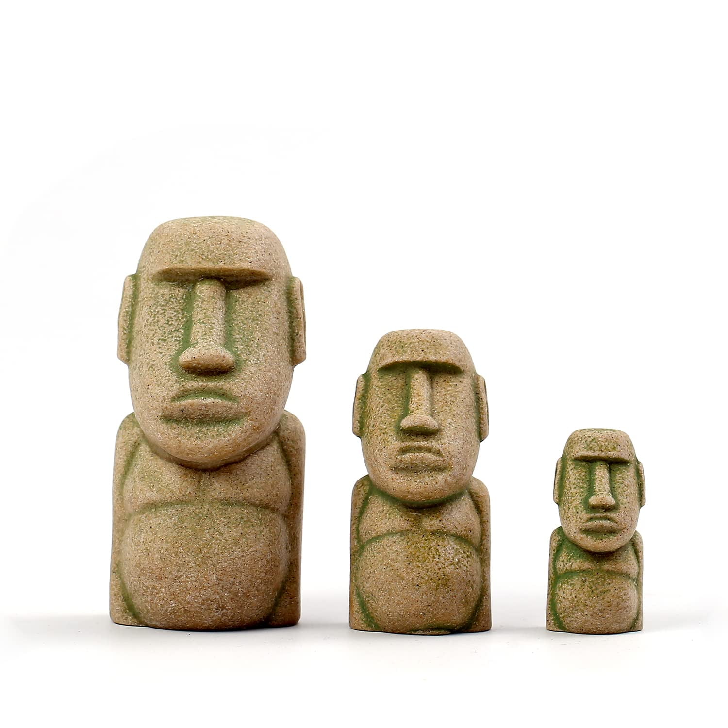 3 PCS Easter Island Head Statue Stone Figurines Moai Statues Small Fish ...