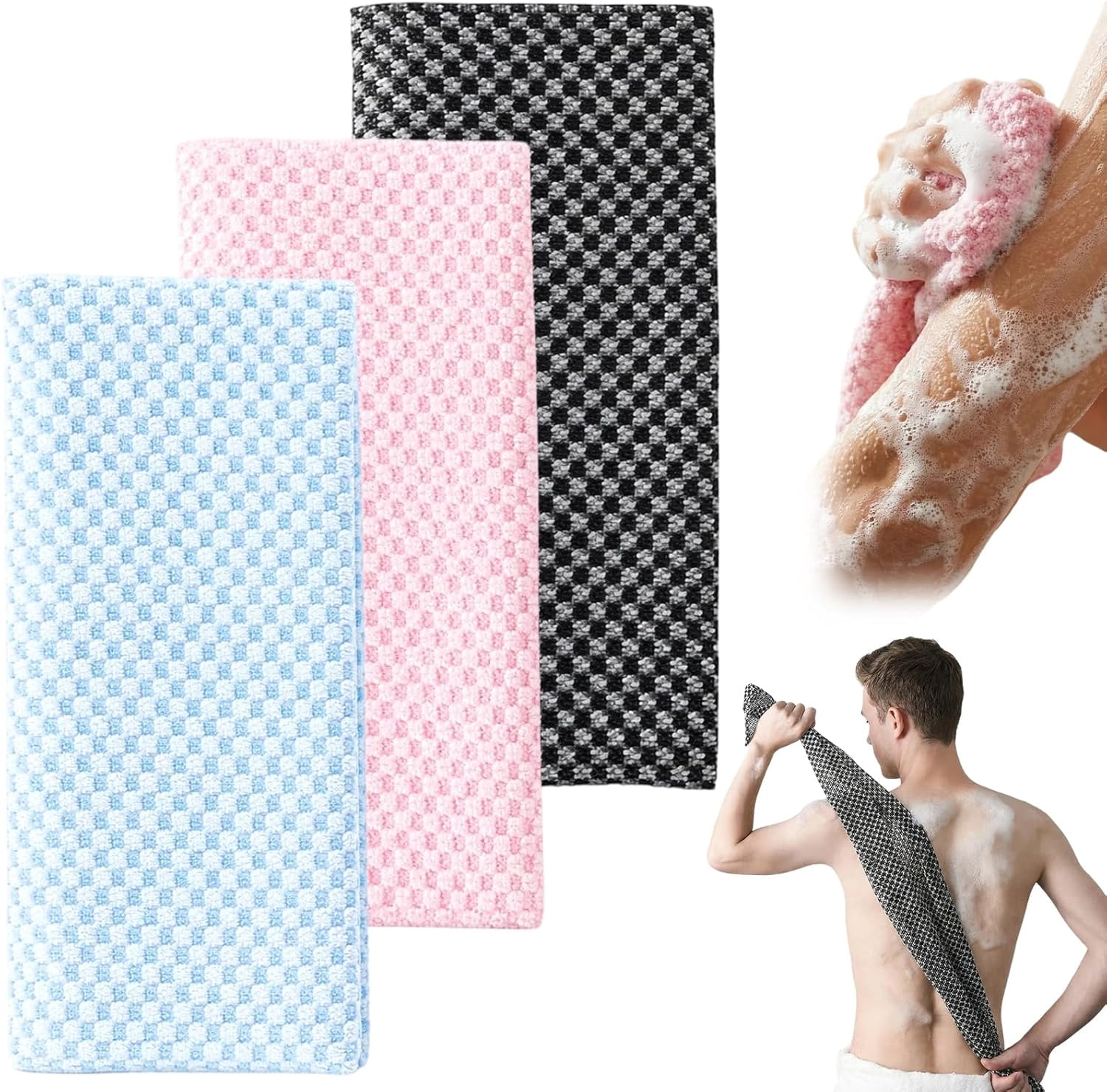 3 PCS Exfoliating Shower Towel, Japanese Back Scrubber Deep Cleansing ...