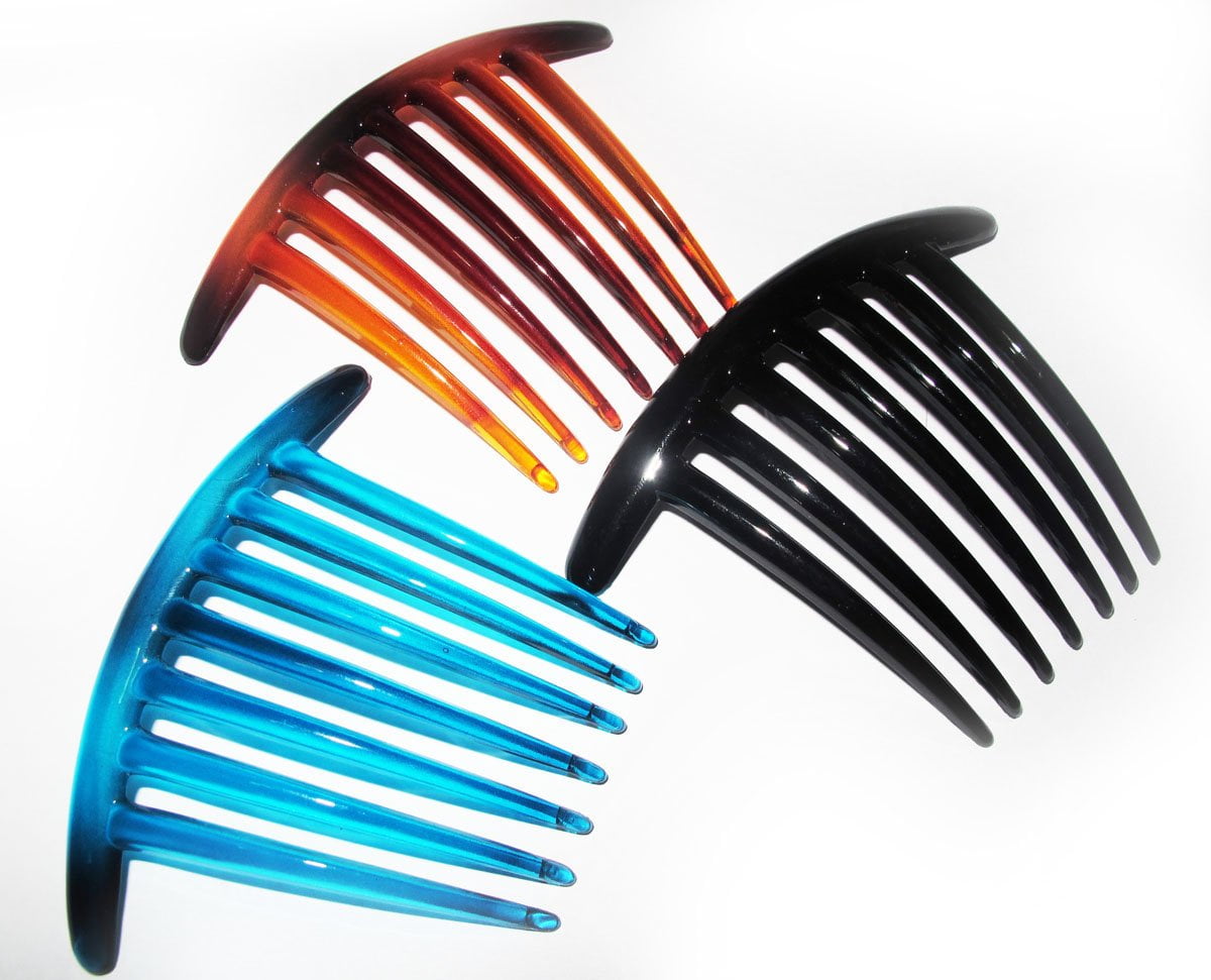 3 PCS FRENCH TWIST HAIR COMB COLER (Marble) TWO TONE MIX 7 TOOTH IT ...