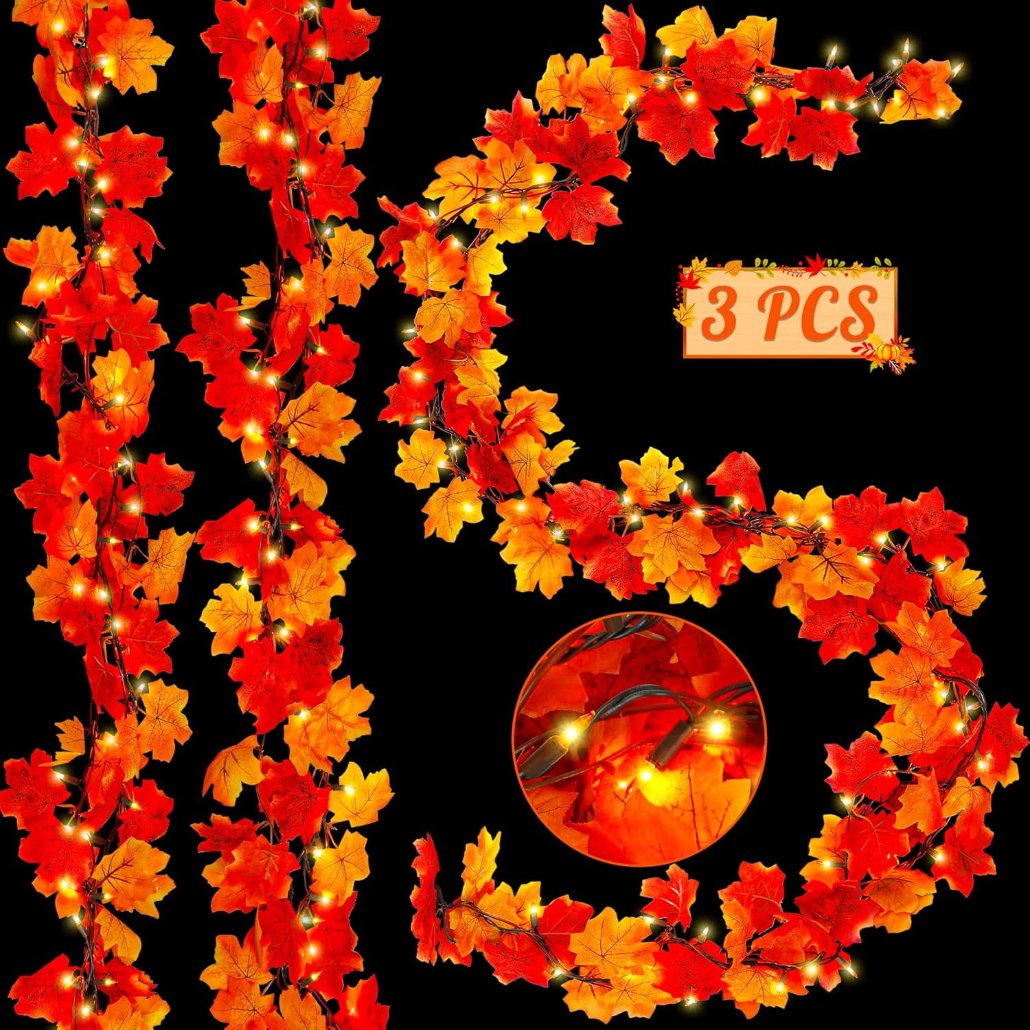 3 PCS Fall Decorations for Home, 27FT Fall Decor, 150 Connectable ...