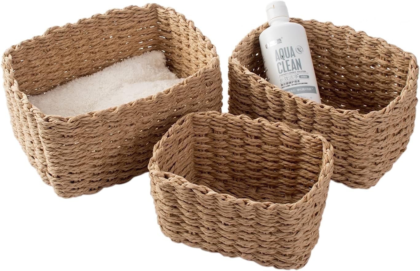 Loinfe 3 PCS Woven Basket for Bedroom Clothes and Socks Storage Box in ...