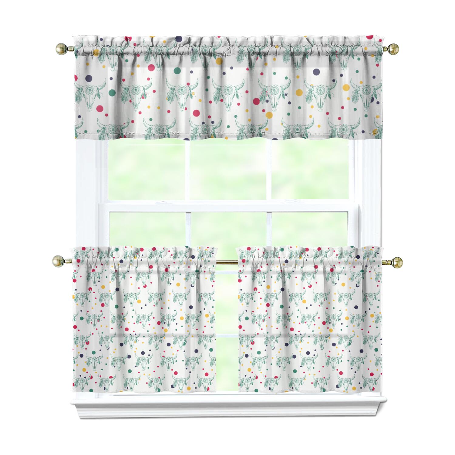 3 PCS Farmhouse Kitchen Curtains Set with Valance - Cow & Sunflower ...