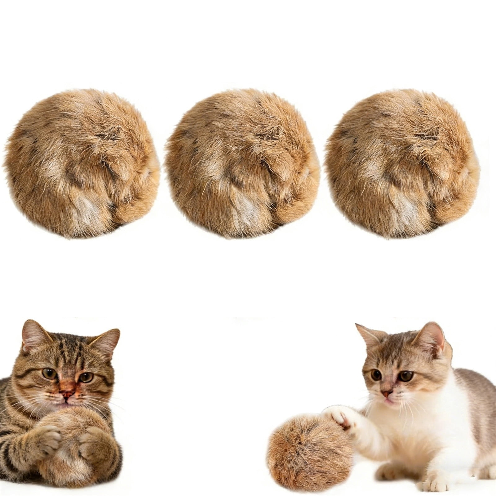 3 PCS Faux Rabbit Fur Cat Ball,Plush Soft Toy,Washable,Non-Toxic,Ideal ...