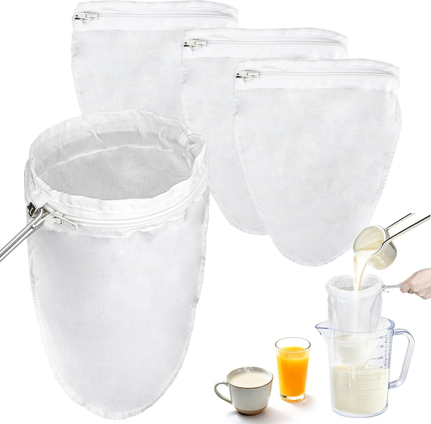 3 PCS Fine Mesh Strainer Bags - Reusable Cheese Cloth Bag for Straining ...