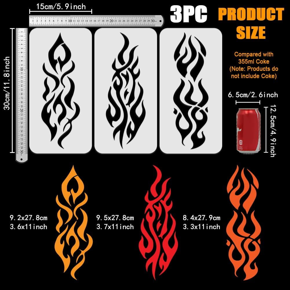 3 PCS Fire Flames Painting Stencils 5.9x11.8inch Decorative Flames ...