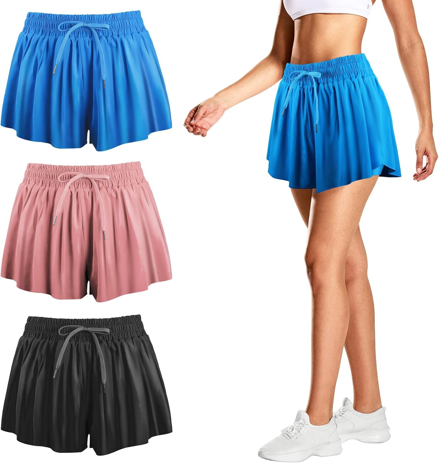 3 PCS Flowy Running Shorts,Butterfly Shorts with Spandex Liner,Flowy ...