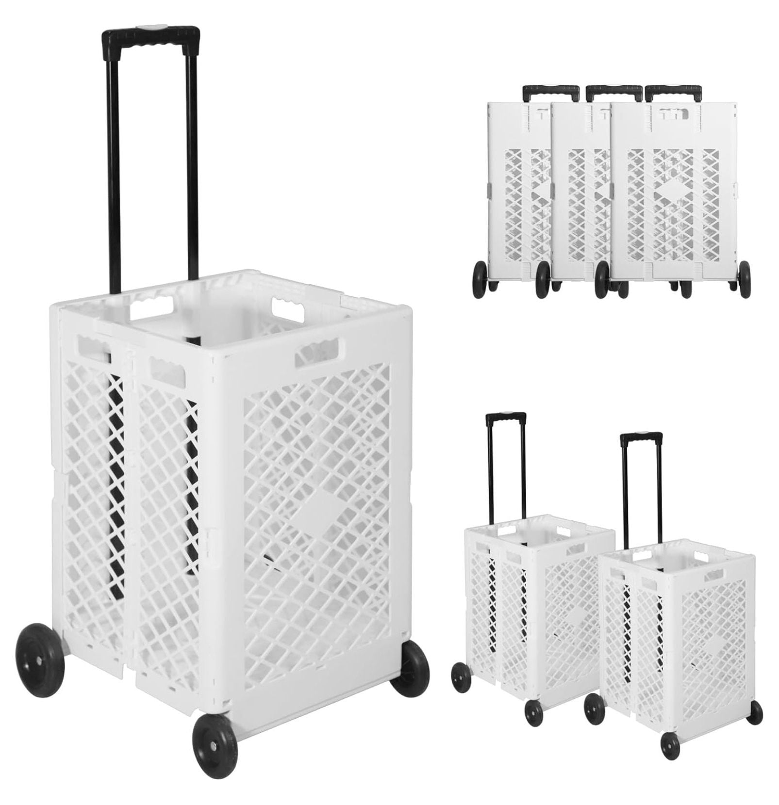 3 PCS Foldable Rolling Crate with Wheels, Folding Heavy Duty ...