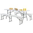 3 PCS Folding Table and Benches, 6Ft Camping Table & 2-Pack Folding ...