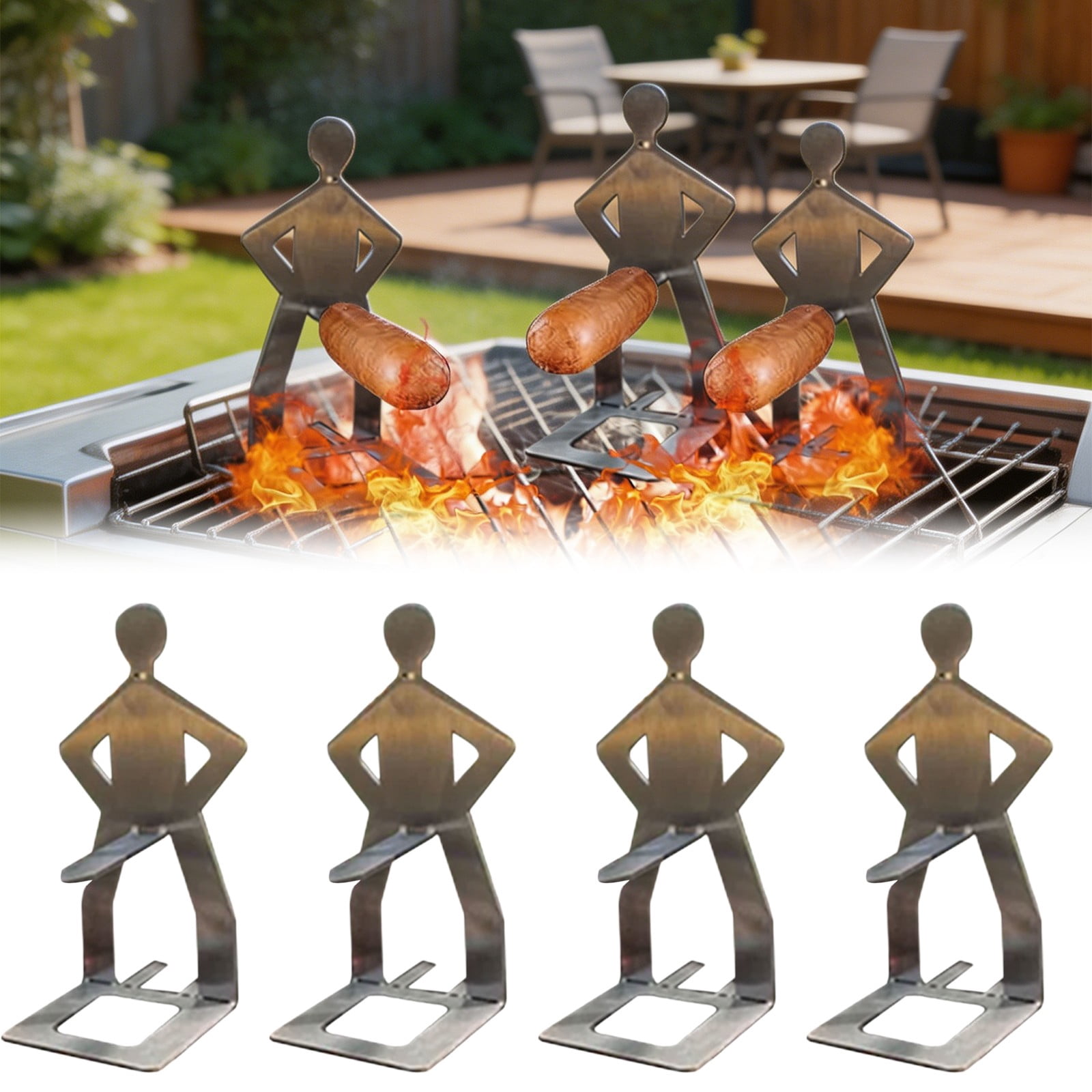 3 PCS Funny BBQ Stand Man Hot Dog Holder, Reusable Stainless Steel ...
