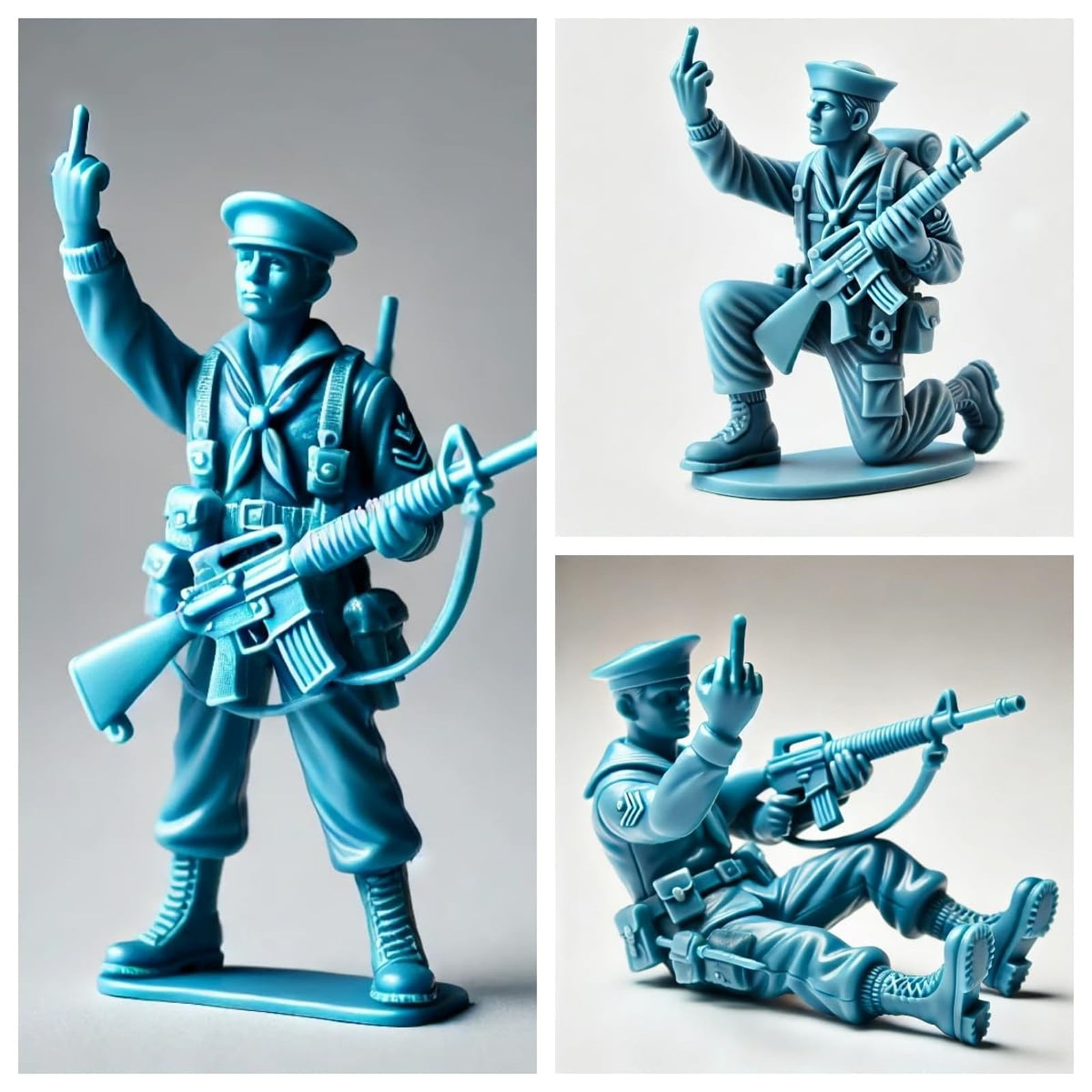 3 PCS Funny Blue Navy Man Action Figures, Classic Military Toy Soldiers ...