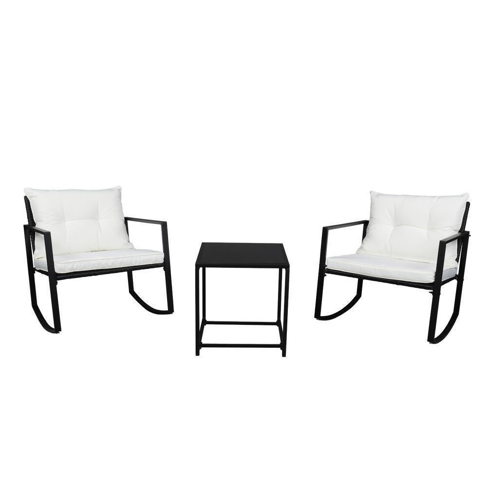 3 PCS Garden Rattan Wicker Rocking Chair Side Table Bistro Set Patio ...