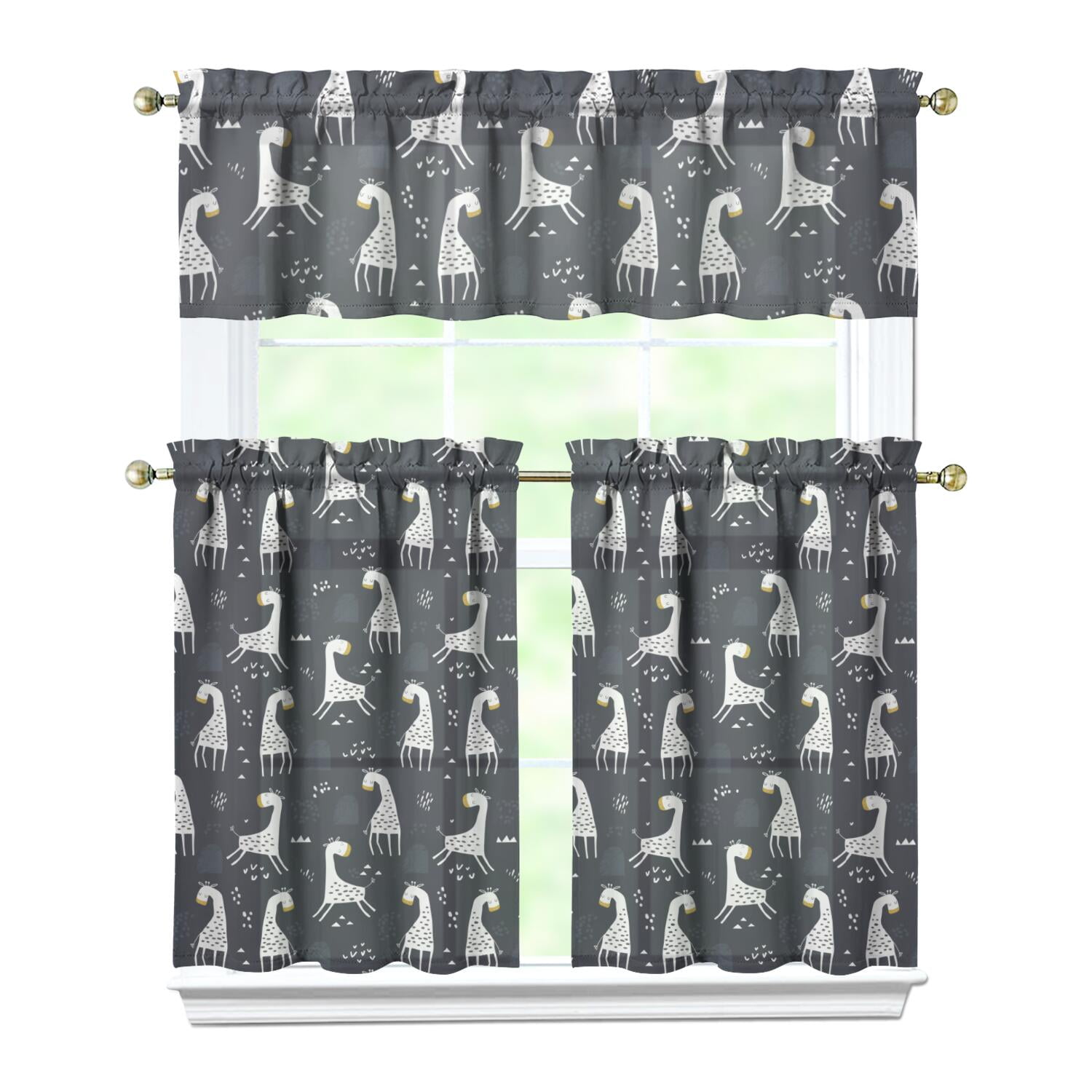 3 PCS Giraffe Print Kitchen Curtains Set with Valance - African ...
