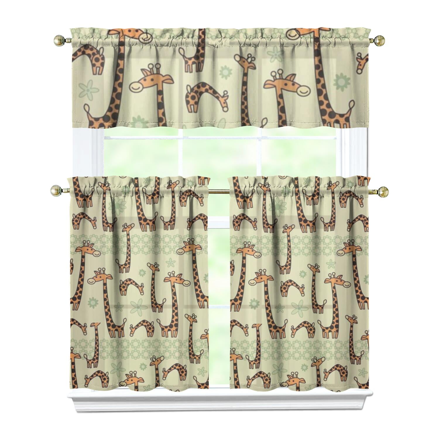 3 PCS Giraffe Print Kitchen Curtains Set with Valance - African ...