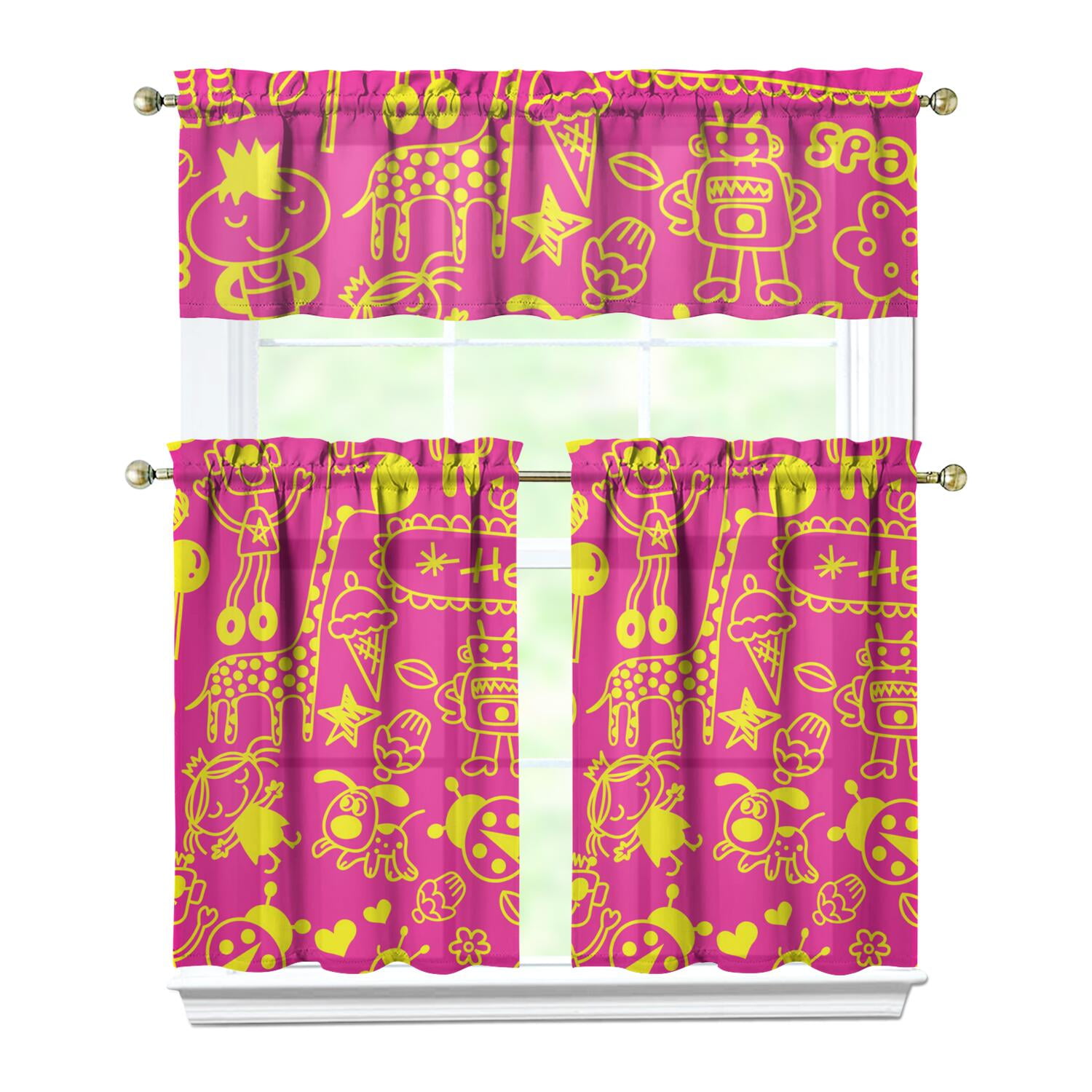 3 PCS Giraffe Print Kitchen Curtains Set with Valance - African ...