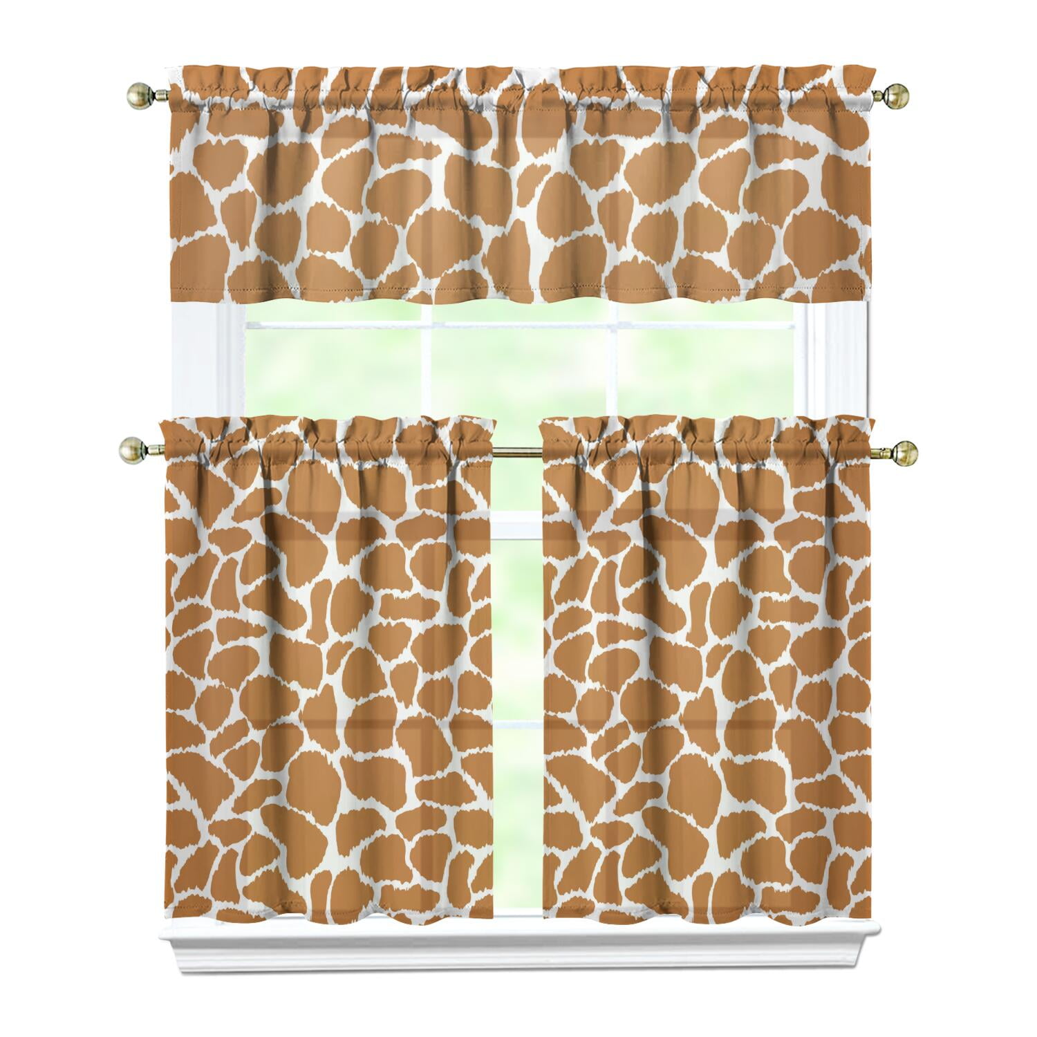 3 PCS Giraffe Print Kitchen Curtains Set with Valance - African ...