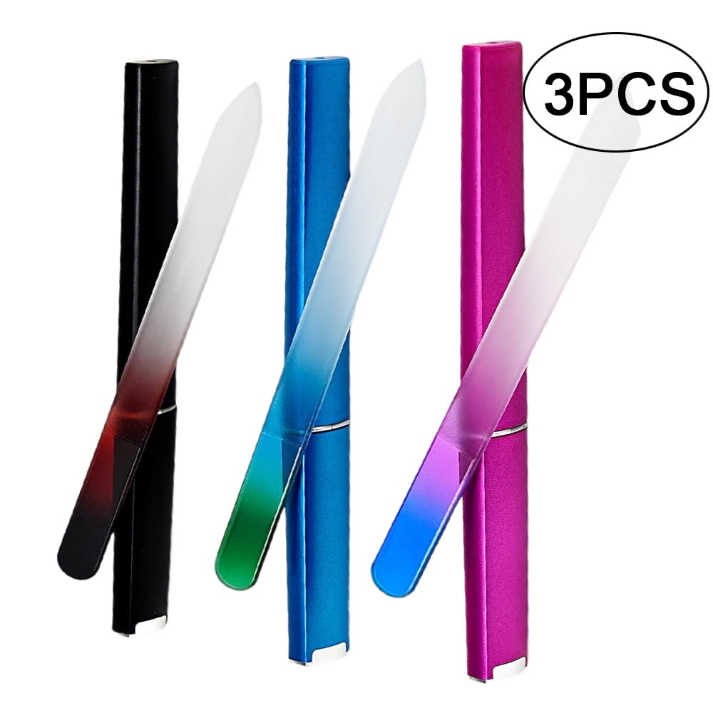 3 PCS Glass Nail File Set with Hard Case Professional Manicure Tools ...