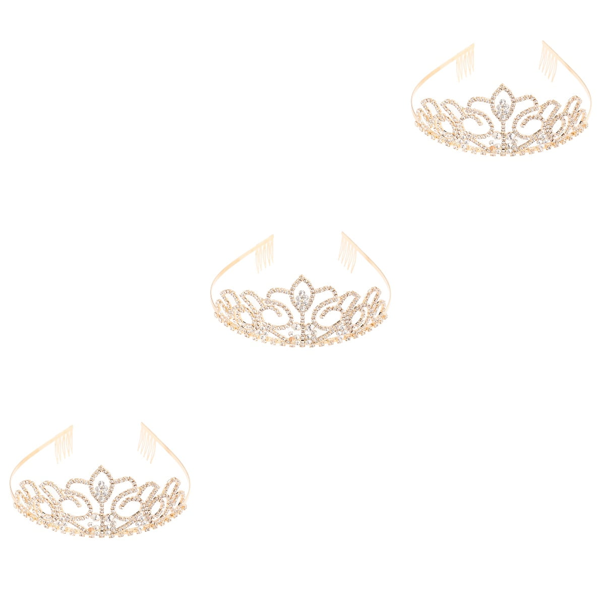 3 PCS Gold Hair Accessories Wedding Crystal Rhinestone Headband Bridal ...
