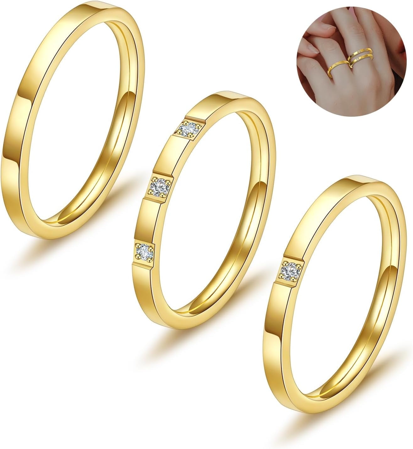 3 PCS Gold Stackable Rings Set for Women,18K Gold Plated Stacking ...