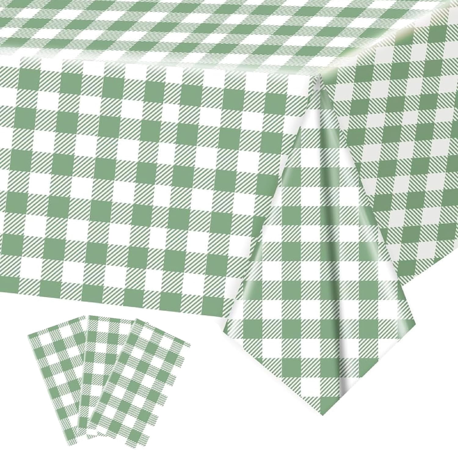 3 PCS Green Gingham Tablecloths, 54 X 108Inch Disposable Party Table ...